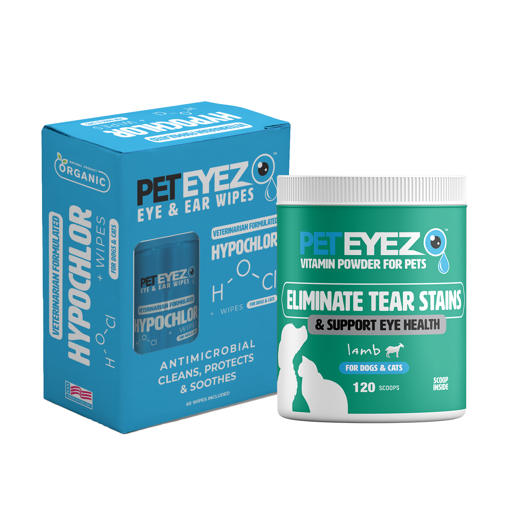 Pet Eyez™ Eye and Ear Wipes w/ HypoChlor + Lamb Powder for Dogs and Ca